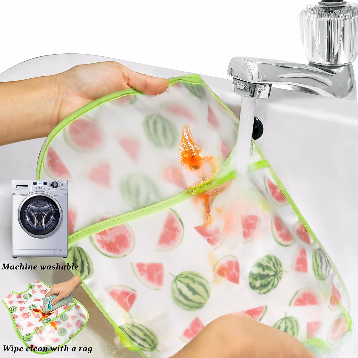 R HORSE 5Pcs Baby Toddler Bibs with Crumb Catcher Pocket & Snap Button Adjustable Waterproof Baby Feeding Bibs for Boys Girls 6-24 Months