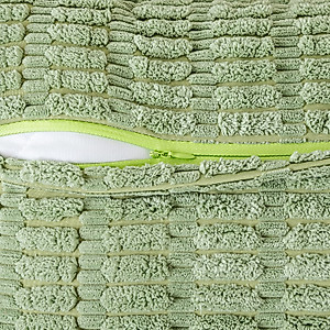 MIULEE Sage Green Corduroy Decorative Throw Pillow Covers Pack of 2 Soft Striped Pillows Pillowcases with Broad Edge Modern Boho Home Decor for Couch Sofa Bed 18x18 Inch