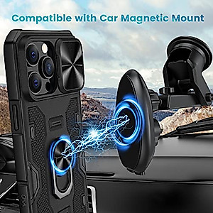 NULETO Designed for iPhone 14 Pro Case, with Screen Protector & Stand & Slide Camera Cover, Full-Body Rugged Shockproof Protective Cover for iPhone 14 Pro Built-in 360° Rotate Ring Kickstand - Black