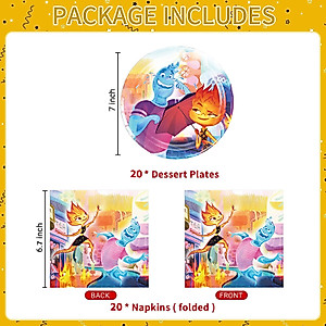 Omto 40Pack Elemental Party Supplies include 7" 20Pcs plates, 20 napkins for Elemental birthday party decoration