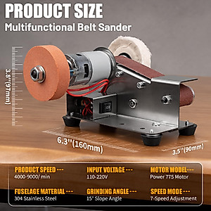 Junchamp Mini Belt Sander - 15 Degree Knife Sharpener Electric Bench Grinder Sanding Machine, 7 Adjustable Speed Buffer Polisher for Metal Working, Knife Making and DIY Woodworking