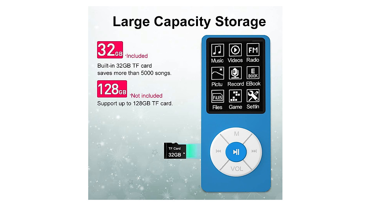 Portable MP3 Player with 32GB Storage and HD Speaker