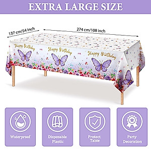 Butterfly Party Decorations, Girls Birthday Themes Decorations with Purple Balloon Arch Kit Butterfly Photography Backdrop Banner and Tablecloth for Girls Women Butterfly Birthday Decor