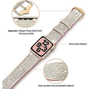 Compatible with Apple Watch Band 41mm 38mm 40mm 42mm 44mm 45mm, CTYBB Blingbling Sweatproof Genuine Leather and Silicone Band for iWatch Series 8 7 6 5 4 3 2 1 SE Ultra, (Starlight/Rose Gold,41mm 38mm 40mm)