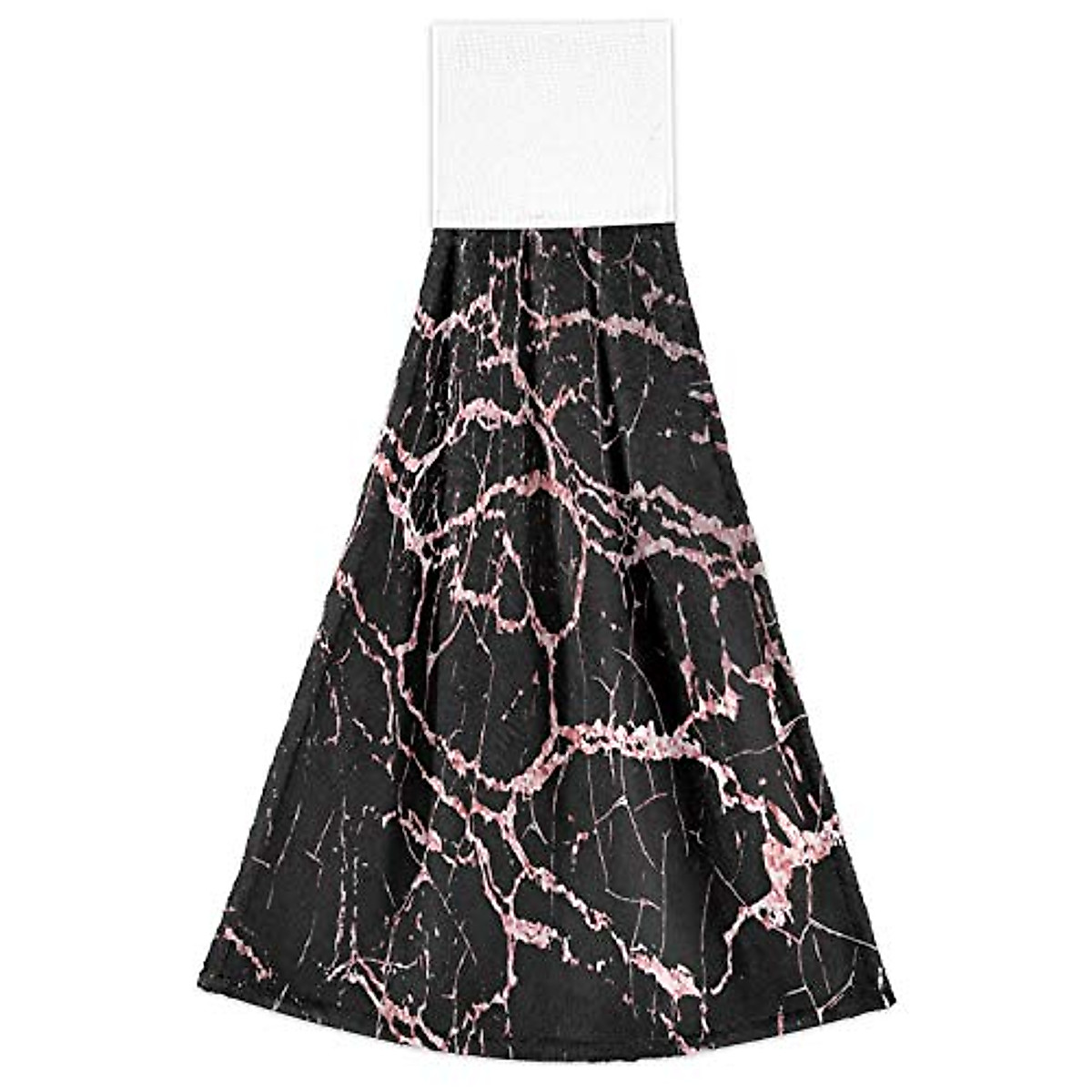 Kcldeci Hanging Kitchen Hand Towels Dishcloths Sets with Loop Rose Gold Black Marble Absorbent Hand Towels 2 Piece Sets Stone Texture