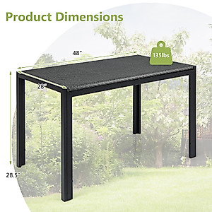 HAPPYGRILL Wicker Patio Dining Table for 6, 48 Inch Patio Rectangular Rattan Table with Heavy-Duty Metal Frame, Wicker Furniture Dining Table Patio Table for Backyard, Front Porch