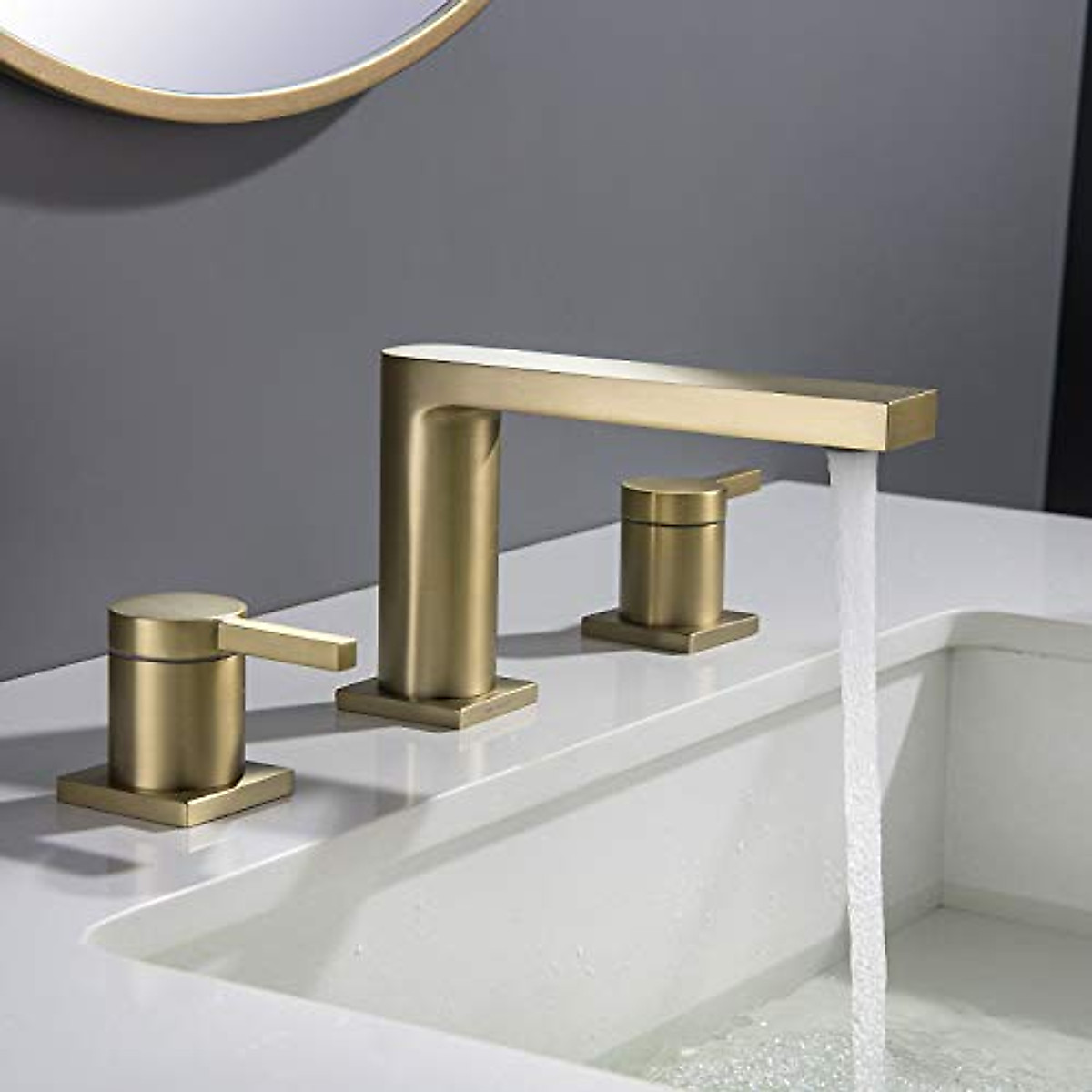 Luxury Widespread Bathroom Sink Faucets 3 Hole, 2-Handle 8 Inch Bathroom Vanity Faucet, with Matching Pop-up Drain Assembly, Brass Brushed Gold