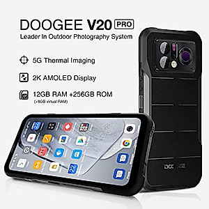 DOOGEE V20 PRO Rugged Smartphone 5G 2023, 1440 * 1080 Thermal Camera Unlocked Rugged Phone, 2K AMOLED Display Android Phone, 20GB+256GB Android 12 Cell Phone, 24MP Night Vision, NFC, OTG
