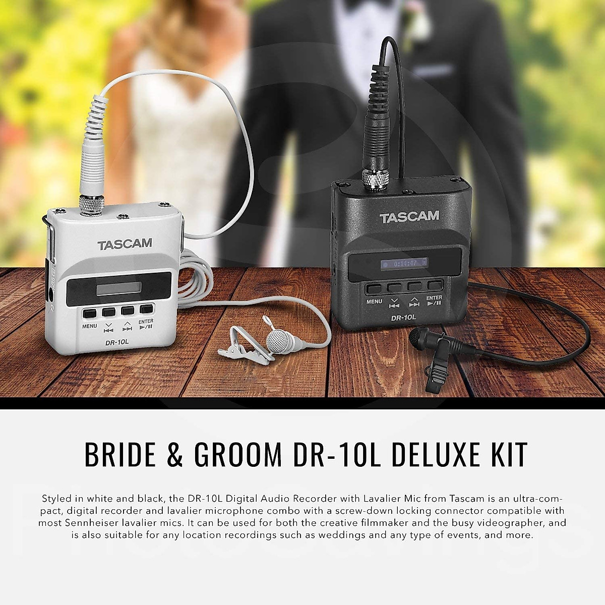 Tascam DR-10L & DR10LW Digital Audio Recorder W/Lavalier Mics and 2x 32 GB, 2x Headphones Bride and Groom Deluxe Bundle