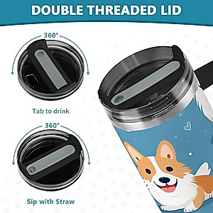FRCSDIY Cartoon Dog Insulated Tumbler with Handle and Straw Lid,40oz Leakproof Stainless Steel Cup BPA-Free Water Bottle
