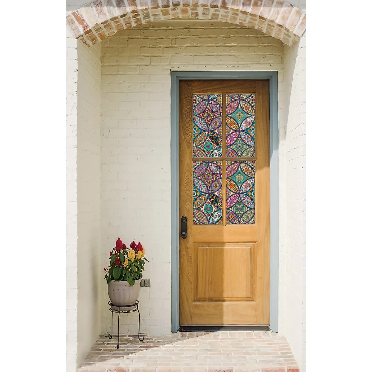 JiffDiff Window Privacy Film Frosted Glass Stain Stickers Boho Decorative Rainbow Non-Adhesive Static Cling Tinting for Home Bathroom 118.1''x17.3''