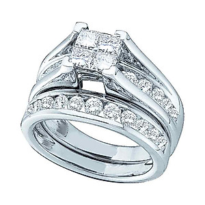 Jewels By Lux 14kt White Gold Womens Princess Diamond Bridal Wedding Engagement Ring Band Set 2.00 Cttw Ring Size 11