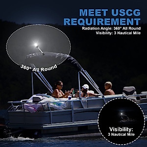 Obcursco Boat Stern Lights, IP67 Waterproof Fold-Down White LED Navigation Lights, Anchor Lighting for Marine, Pontoon, Fishing, Bass, and Jon Boats (18 Inches)