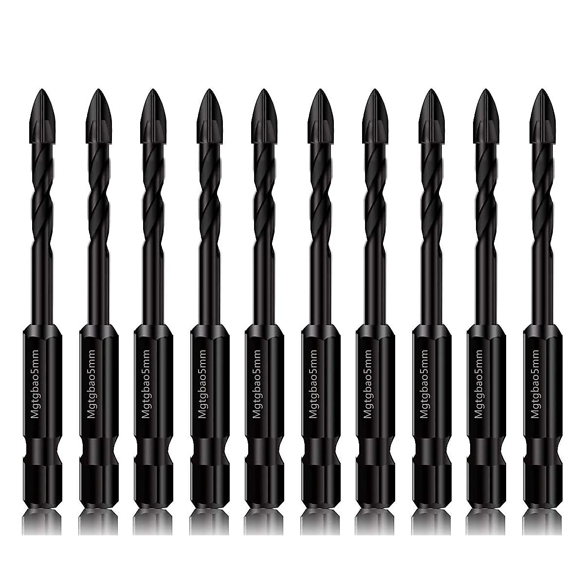 10PC 3/16 inch Black Concrete Drill Bit Set, Mgtgbao 5MM Masonry Drill Bits for Tile,Brick, Plastic and Wood,Tungsten Carbide Tip Best for Wall Mirror and Ceramic Tile on Concrete and Brick Wall