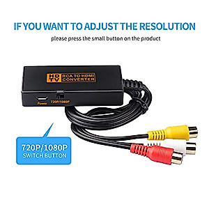 RCA to HDMI Converter, AV to HDMI, Composite CVBS to HDMI Adapter Support 1080P Supporting PAL/NTSC for TV/PC/ PS3/ STB/Xbox VHS/VCR/Blue-Ray DVD Players