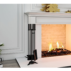 CALIDOLA Wrought Iron Fireplace Tools with Chimney Poker, Tongs, Shovel, Brush and Stand Hearth Accessories Set,Black Fireplace Companion Set