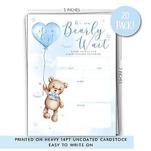 Your Main Event Prints Bear Baby Shower Invitations with Book Request and Diaper Raffle Card, We Can Bearly Wait Teddy, Forest Animal, Baby Sprinkle, 20 Fill in Invites