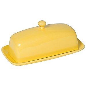 Now Designs Stoneware Rectangle Butter Dish with Lid, Lemon Yellow 4.5 x 8 in