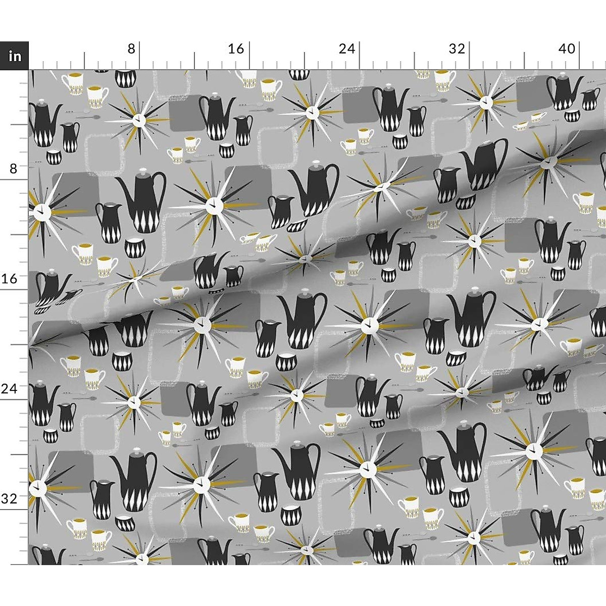 Spoonflower Fabric - Mid Century Modern Coffee Time Mod Neutral Gray 1950S Star Retro Printed on Petal Signature Cotton Fabric by The Yard - Sewing Quilting Apparel Crafts Decor