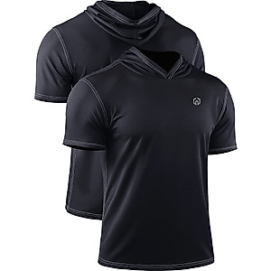 NELEUS Men's 3 Pack Running Shirt Mesh Athletic Shirts with Hoods,5118,Black/Grey/Navy Blue,L