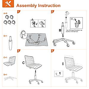 Furnimart Modern Armless Office Desk Chair Faxu Leather Task Chair Upholstered Office Chair Desk Chair Mid-Back Home Office Chair 360 Degree Swivel Adjustable Small Chair (Leather-BlackBrown)