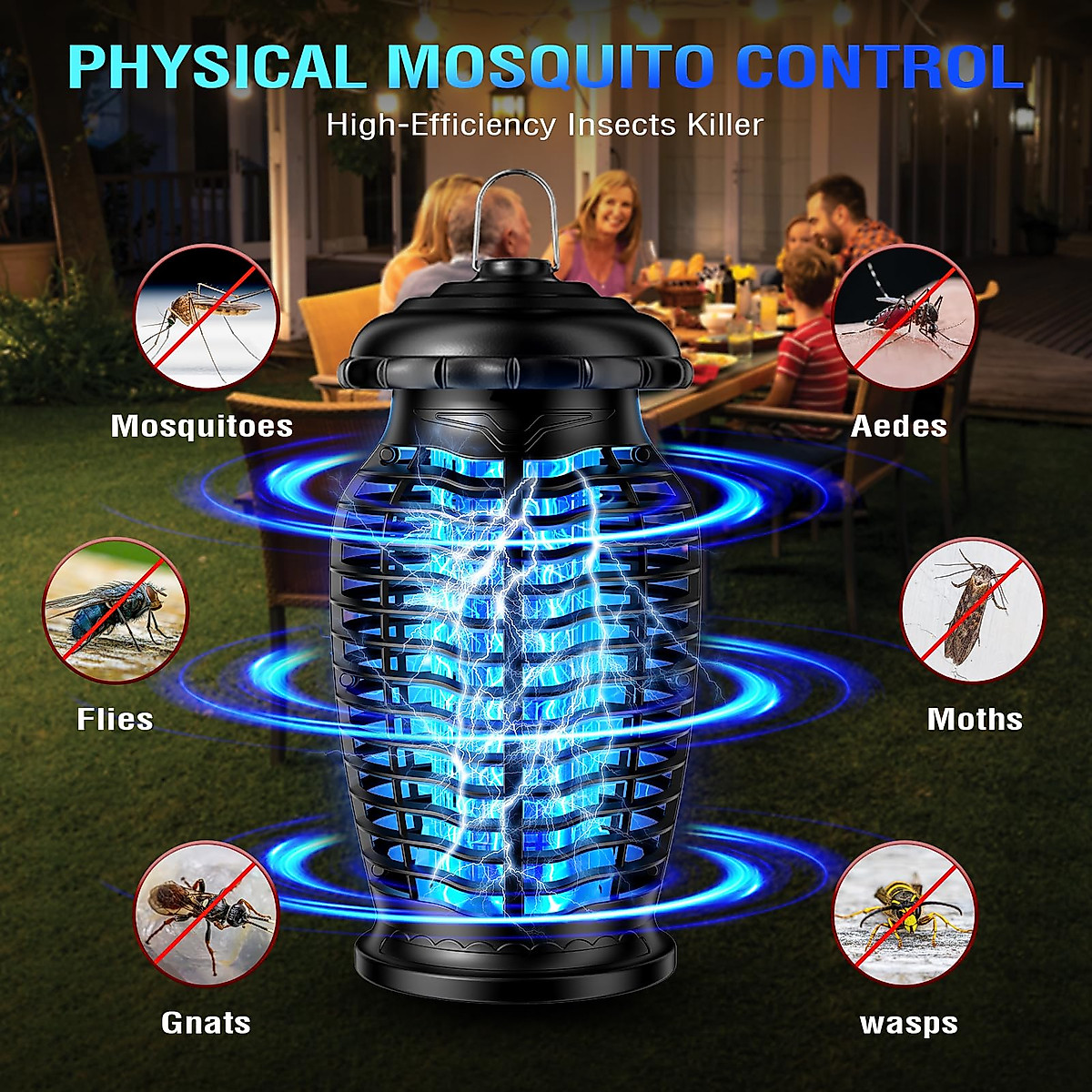 Bug Zapper Outdoor/Indoor, 4200V High Powered Electric Mosquito Zappers Killer, Waterproof Insect Fly Swatter Zapper Mosquito Trap, Fly Traps, Insect Killer for Home,Garden,Backyard, Camping, Black
