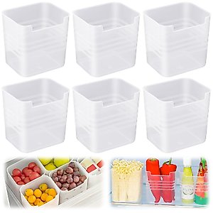 JJYHEHOT 6 PCS Fridge Organizer Bins, Refrigerator Side Door Storage Box, Plastic Clear Storage Container for Fridge Cupboard Pantry Snacks Tins Kitchen
