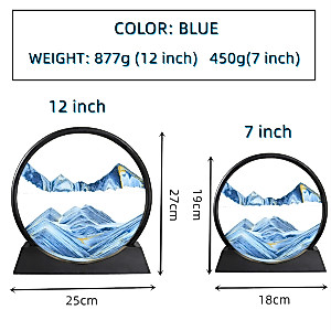 BGFJYUK Moving Sand Art Picture in Motion, Round Tempered Glass 3D Deep Sea Sandscapes with Display Flowing Sand Frame for Relaxing Desktop Home Office Work Décor for Kids Adults （Blue, 7inch