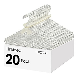 Linkidea 20 Pack Pearl Beaded Clothes Hangers Bulk Pack, Wholesale Multi-Pack Plastic Elegant Clothes Dress Pants Hanger, Closet Coat Storage Organizer Standard Hangers (White)