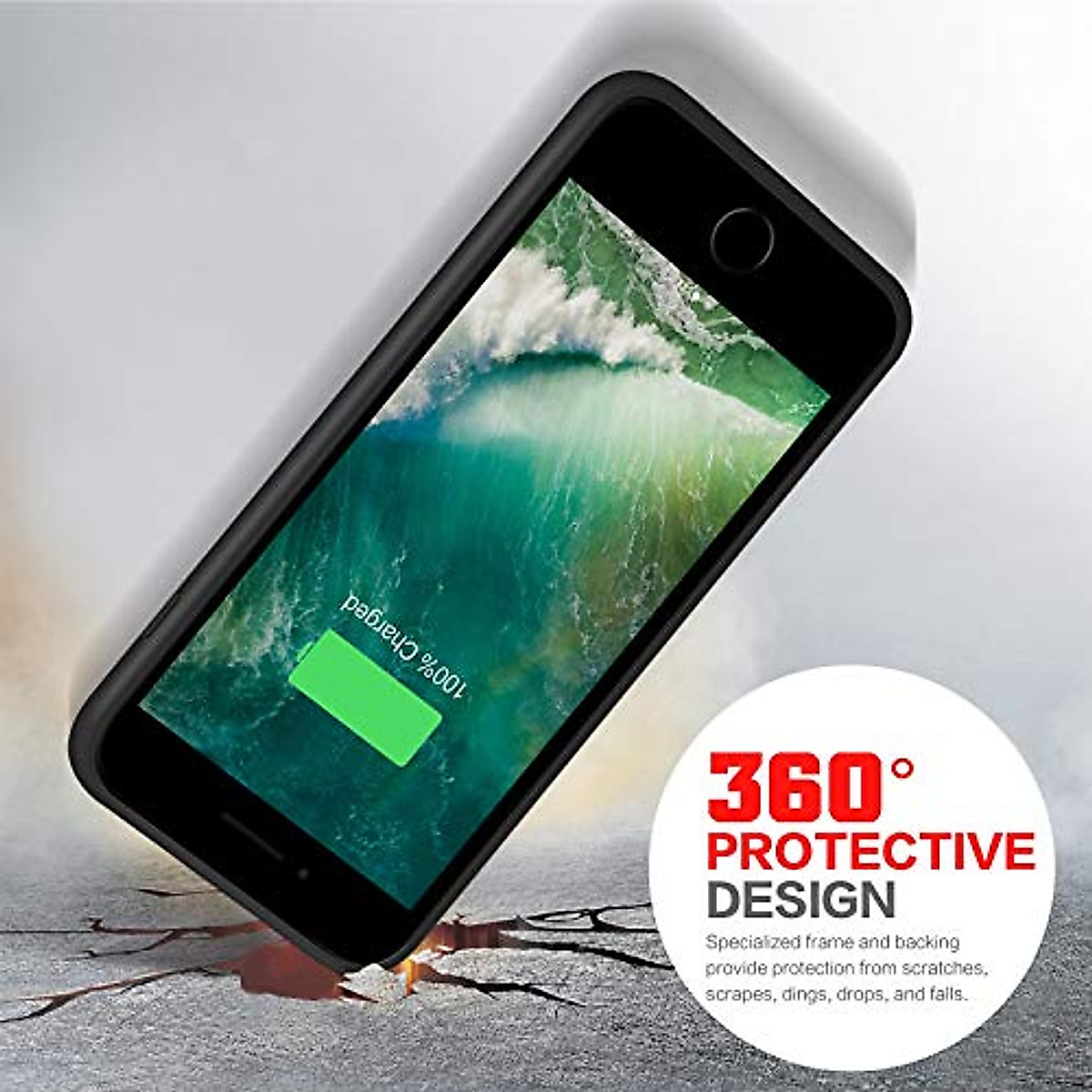 Xooparc Battery case for iPhone 8/7, [6000mah] Upgraded Charging Case Protective Portable Charger Case Rechargeable Extended Battery Pack for Apple iPhone 7/8(4.7') Backup Power Bank Cover (Black)