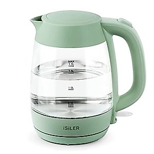 iSiLER 1500W Electric Kettle, 1.7 L Electric Tea Kettle with LED Indicator, Cordless Electric Glass Hot Water Boiler, Portable Teapot Heater Auto Shut-Off & Boil-Dry Protection BPA-Free Green