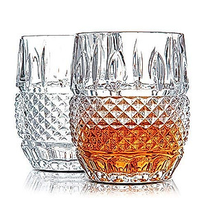 Unique Whiskey Glasses Set of 2, 10oz Ultra Clarity Crystal Glass Rocks Tumblers, Liquor, Bourbon or Scotch, Old Fashioned Rocks Glass Tumbler for Scotch, Cocktail, Liquor
