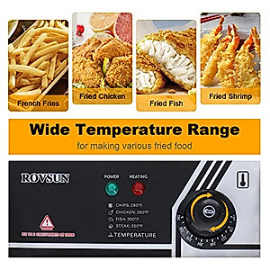 ROVSUN 11.4QT Electric Deep Fryer w/Basket & Lid, Countertop Kitchen Frying Machine, Temperature Adjustable Stainless Steel French Fryer for French Fries, Donuts, 2.5KW 60Hz 110V