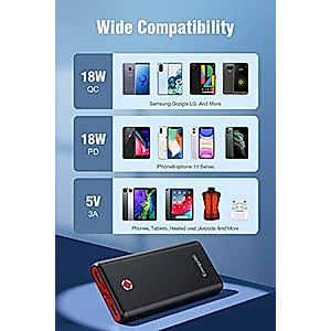 EnergyQC Pilot X7 Portable Charger,20000mAh 18W PD Fast Charging Power Bank,USB C Input/Output Battery Pack with LED Flashlight for iPhone,Samsung and More - Black+Red