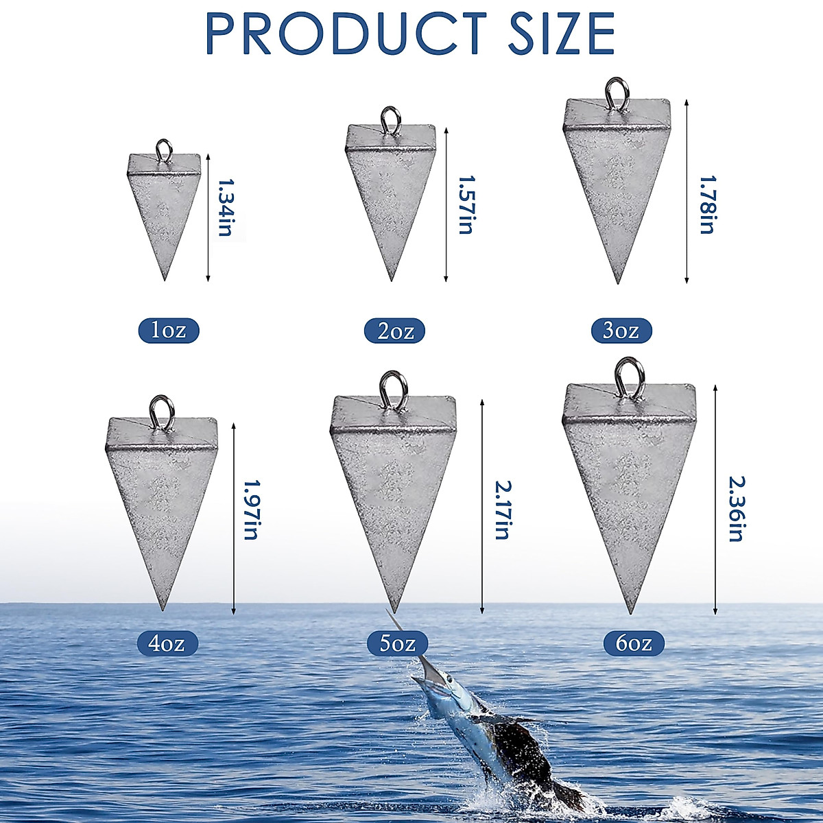 Pyramid Sinkers Fishing Weights Fishing Sinker, Saltwater Fishing Weights Sinkers for Saltwater Surf Fishing Gear Tackle 1oz 2oz 3oz