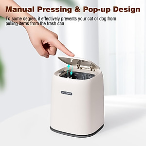Dersyer 0.4 Gallon Mini Waste Can with 60 Pcs Trash Bags, Countertop Mini Trash Can with Pop up Lid, Mini Wastebasket for Coffee Table, Vanity Table, Nightstand, 5.4x5.4x6.6 Inches (White)