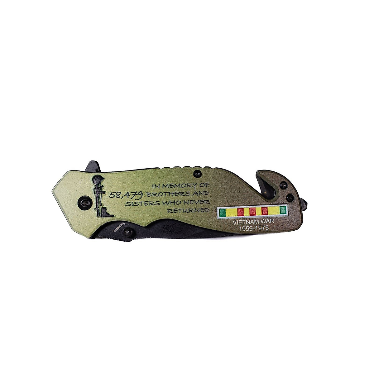 Folding Pocket Knife, 5 inch Stainless Steel Blade Pocket Knife with Vietnam War Veterans Flag| Vietnam War Memorial Collection In Memory of 58,479 brothers and sisters who never returned| with Pocketclip for Camping, Gifts for Father, Husband