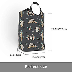 Collapsible Laundry Basket for Girls Floral Tree Animal Koala Large Laundry Hamper with Handle Organizer Cloth Hamper Toy Bin Bag for Kids Room, Bathroom, Bedroom, Dorm, Travel