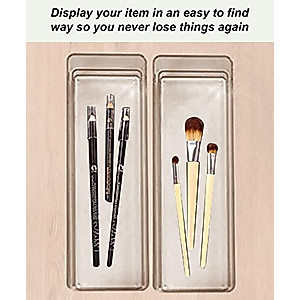 LilGift ARAD 2 Pieces Clear Vanity & Drawer Organizer, Acrylic Organizer, Drawer Divider, Makeup Bathroom Organizer, Kitchen Utensils