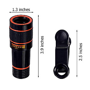 CamDesign HD Cell Phone Camera Lens 12x Optical Zoom Telephoto Lens Clip-On Smartphone Lens Compatible with iPhone X/8/7/6s/6 Plus/Samsung/Android/Tablet & Used as Monocular/Rubber Eyecup/Carry Bag