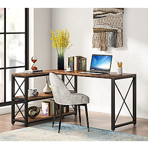Tribesigns Reversible Industrial L-Shaped Desk with Storage Shelves, Corner Computer Desk PC Laptop Study Table Workstation for Home Office Small Space (Brown, 53")