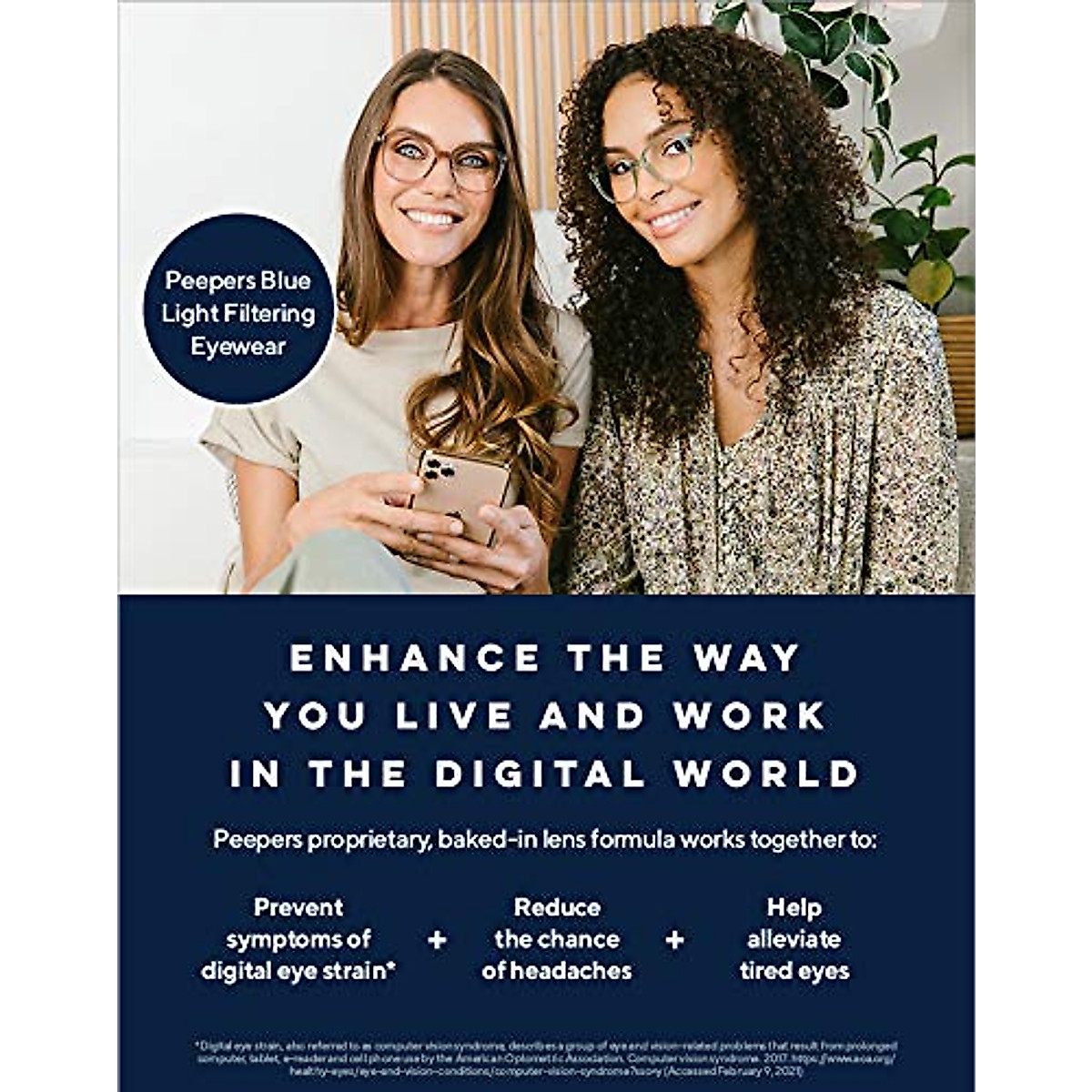 Peepers by PeeperSpecs Women's Grandview Soft Square Blue Light Blocking Reading Glasses, Black, 50 + 1.5