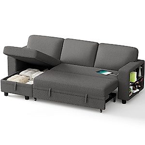 YESHOMY Convertible Sofa Bed with Pull-Out Sleeper, Living Room Couch with Built-in Storage Space, Gray