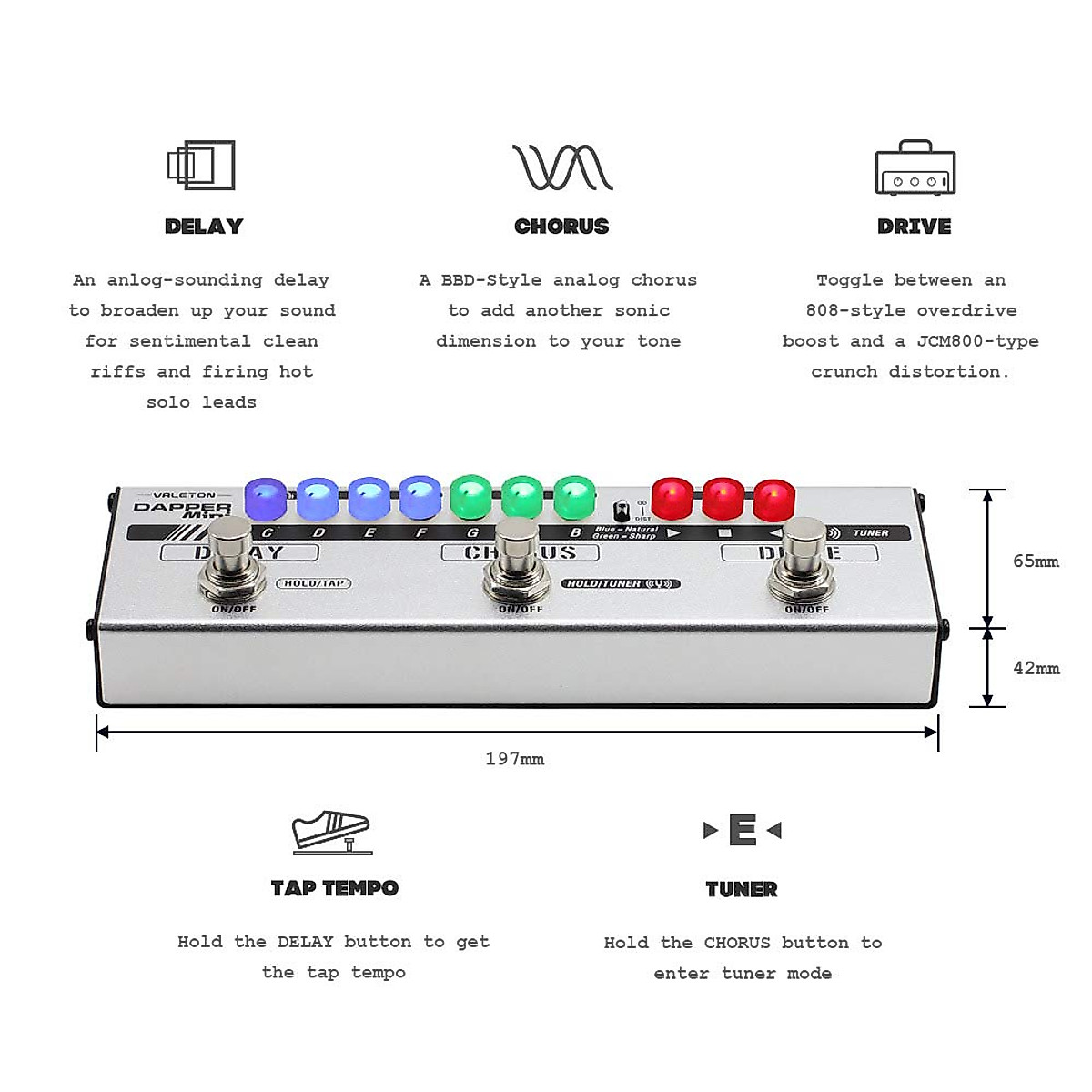 Valeton Dapper Mini Stage Session Gigging Gear Overdrive Distortion Chorus Delay Guitar Multi-Effects Pedal