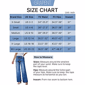 GRAPENT Women's Bright White Wide Leg Jeans, Size L