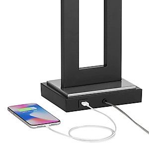 360 Lighting Neil Modern Rustic Table Lamp 26" High with USB Charging Port Black Open Metal White Fabric Rectangular Shade for Bedroom Living Room House Home Bedside Nightstand Office Family