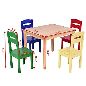 Costzon Kids Table and Chair Set, 5 Piece Wood Activity Table & Chairs for Children Arts Crafts, Homework, Snack Time, Preschool Furniture, Gift for Boys Girls, Toddler Table and Chair Set, Multicolor