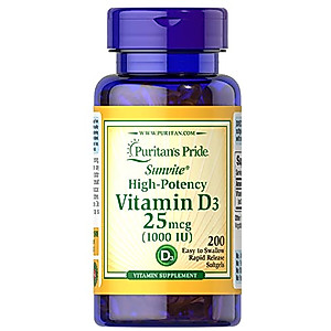 Puritan's Pride High-Potency Vitamin D3 1000 IU, 200 Softgels
