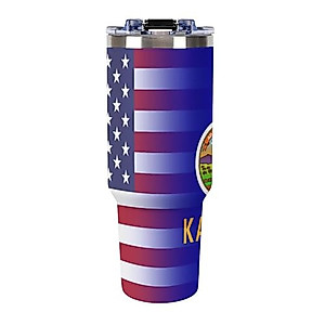 U.S.A Kansas State Flag 40oz Water Bottle Double Wall Insulated Tumbler with Handle Leakproof Travel Mug Light Rose Red-style