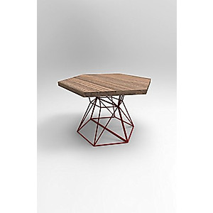 Modern Hexagon Dining Table with Extension Top in Walnut and Steel